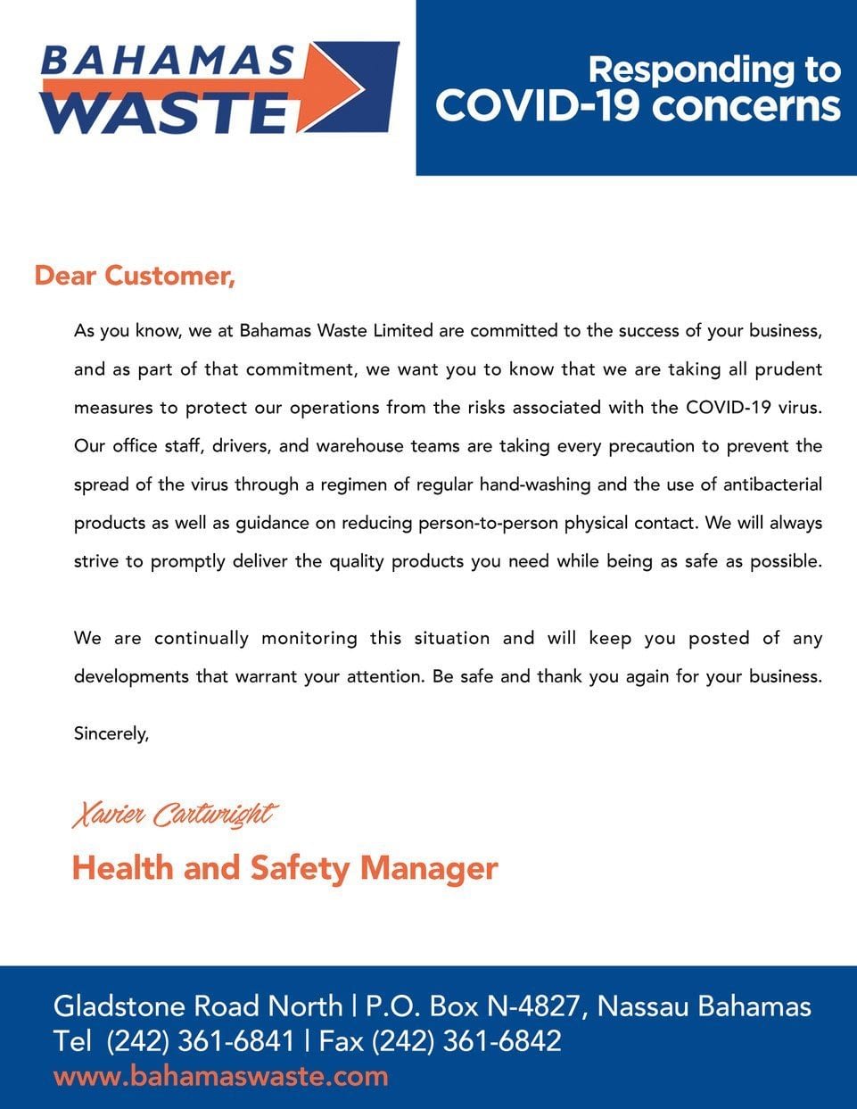 Bahamas Waste Limited Responding to COVID-19 Concerns | Bahamas Waste Bahamas Waste Limited Responding to COVID-19 Concerns | Bahamas Waste